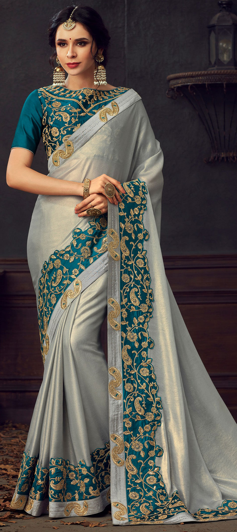 Casual, Traditional Silver color Poly Silk, Silk fabric Saree : 1630686