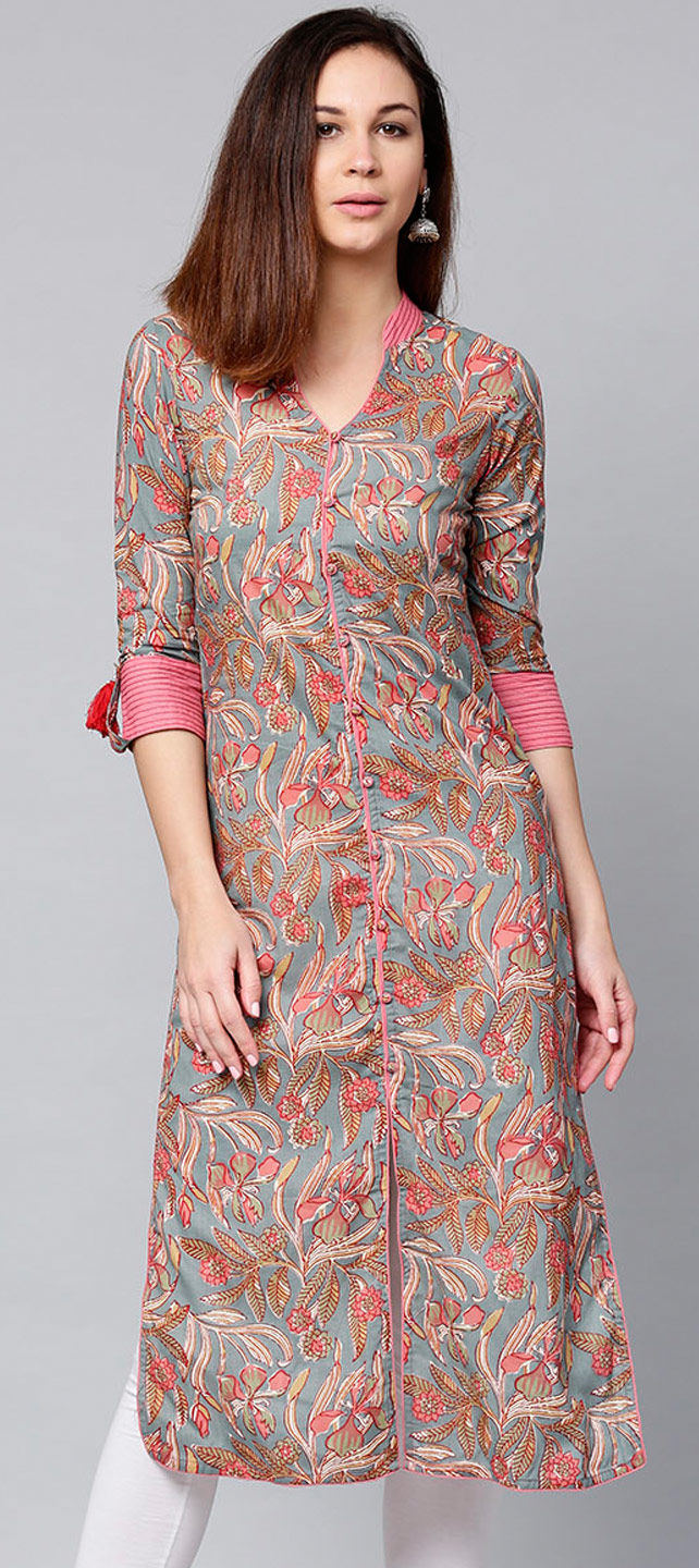 Casual Black and Grey color Cotton fabric Kurti : 1631253