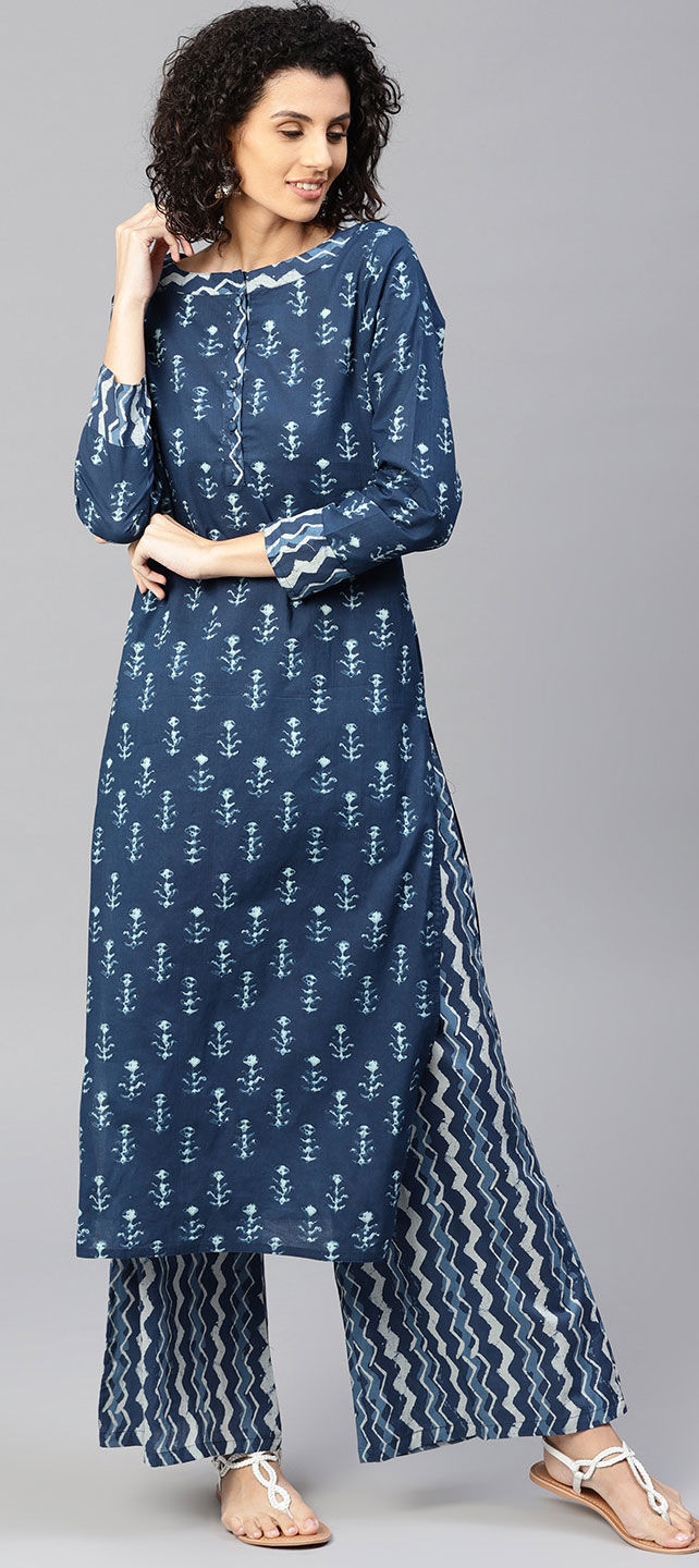 Casual Blue color Cotton fabric Tunic with Bottom : 1631905