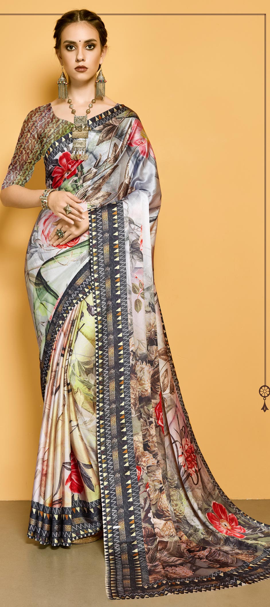 Traditional Multicolor color Satin Silk, Silk fabric Saree : 1632411