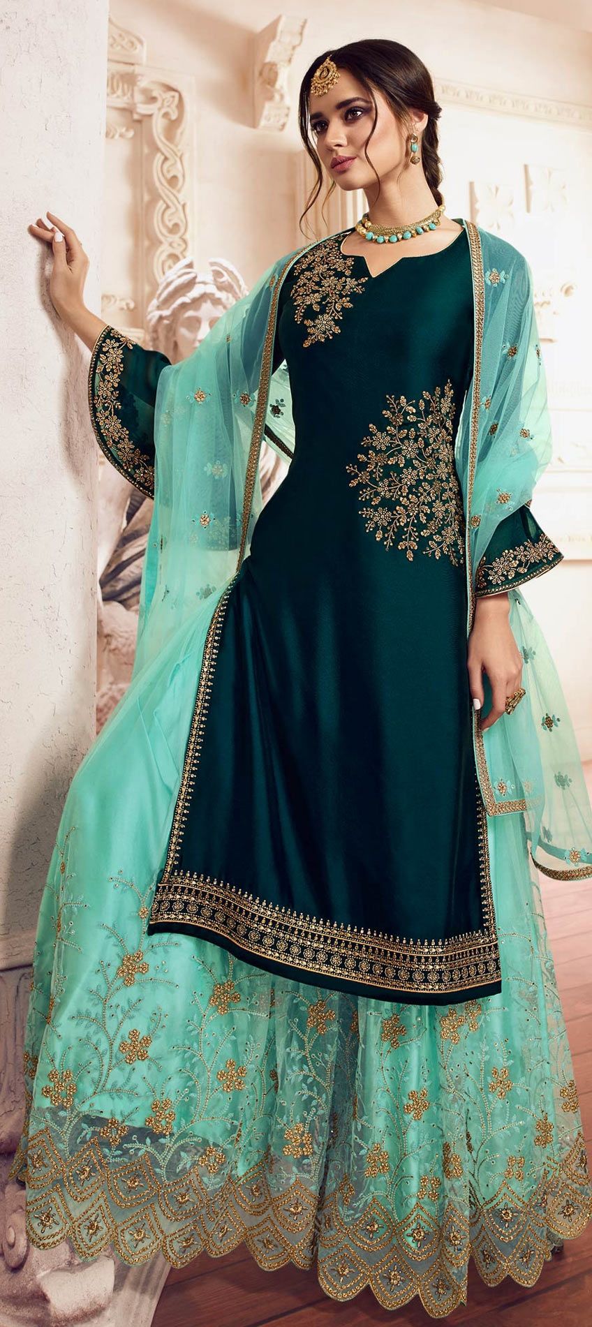 Bollywood Green color Art Silk fabric Salwar Kameez : 1633096