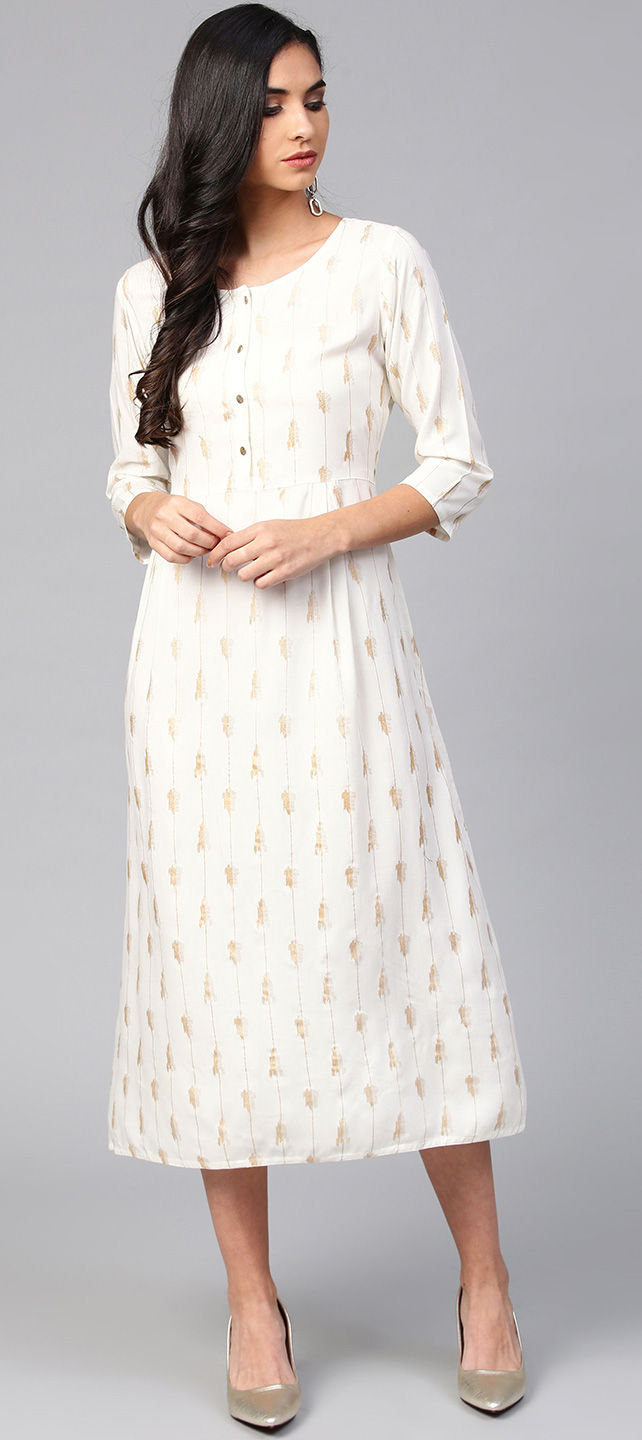 Casual White and Off White color Rayon fabric Dress : 1633813