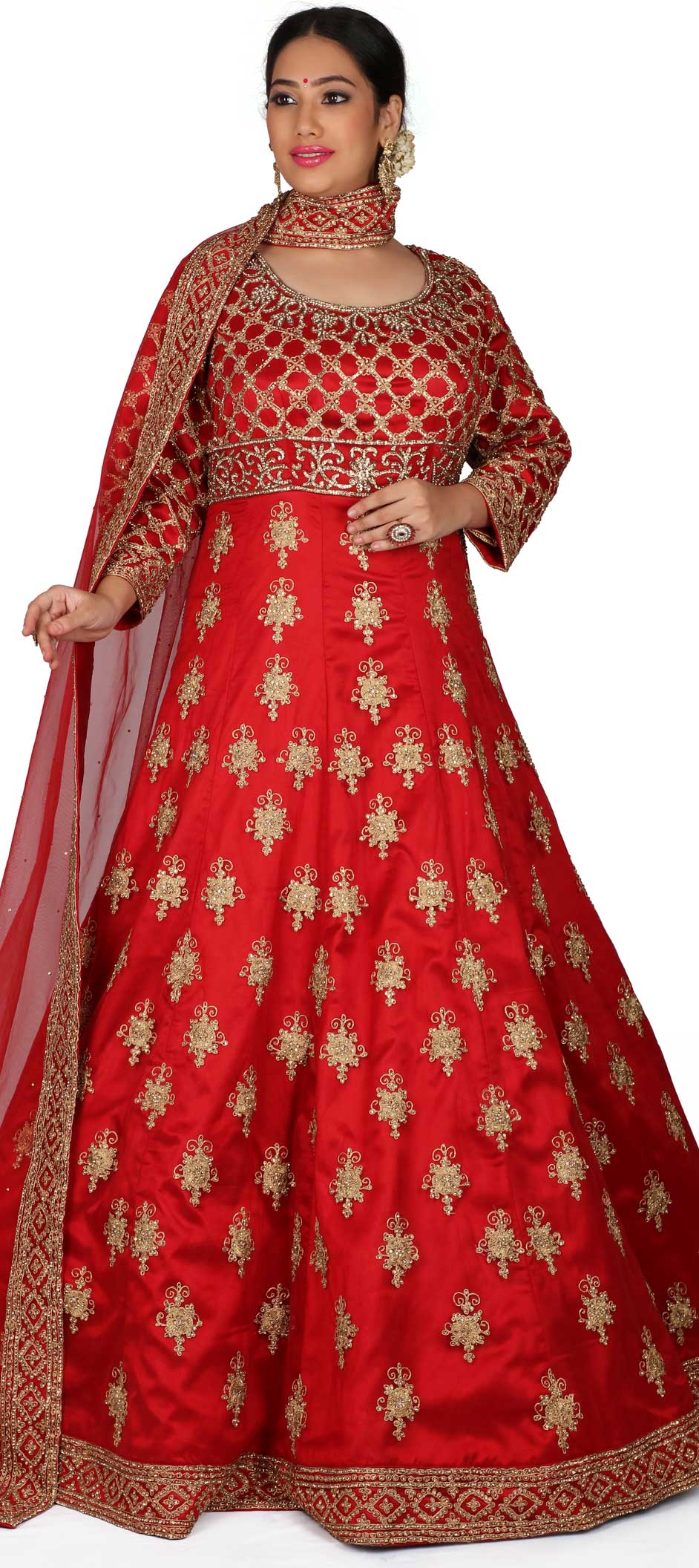 Festive, Reception, Wedding Red and Maroon color Net fabric Gown : 1634449