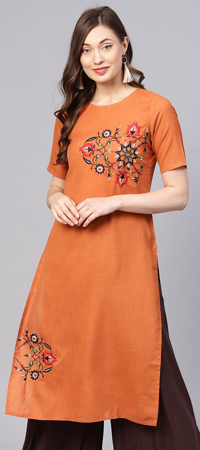 Casual Orange color Cotton fabric Kurti : 1634498