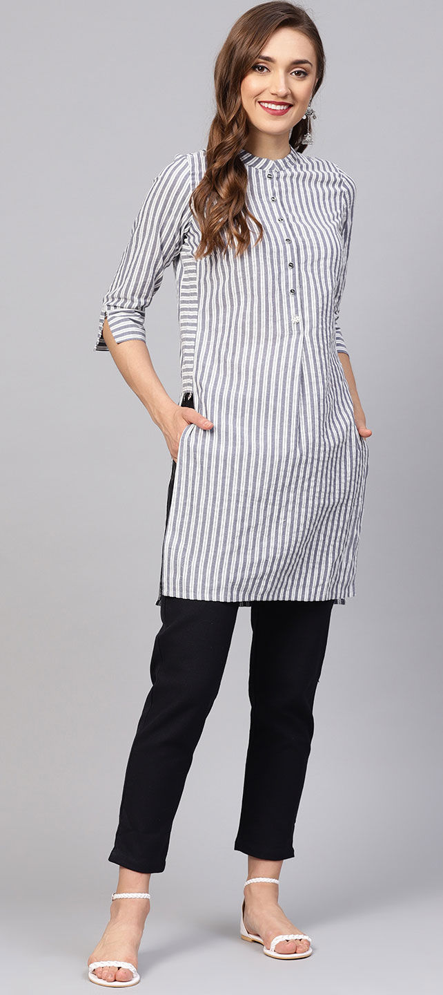 Casual Black and Grey color Cotton fabric Salwar Kameez : 1634508