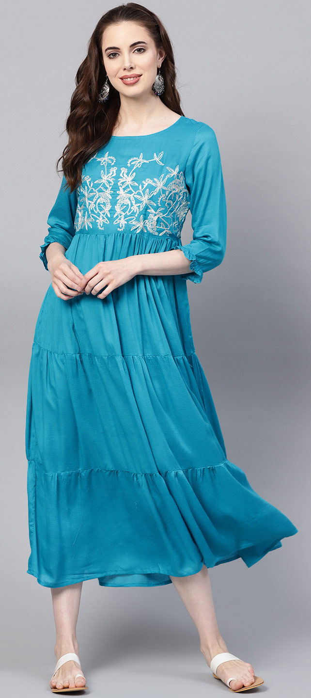 Casual Blue color Rayon fabric Dress : 1634544