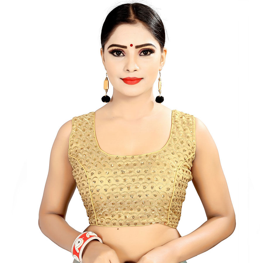 Beige and Brown color Brocade fabric Blouse : 1635014