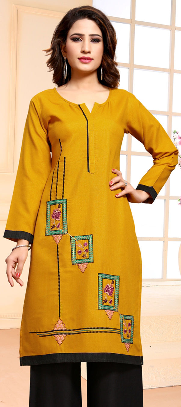 Casual Yellow color Cotton fabric Kurti : 1635409