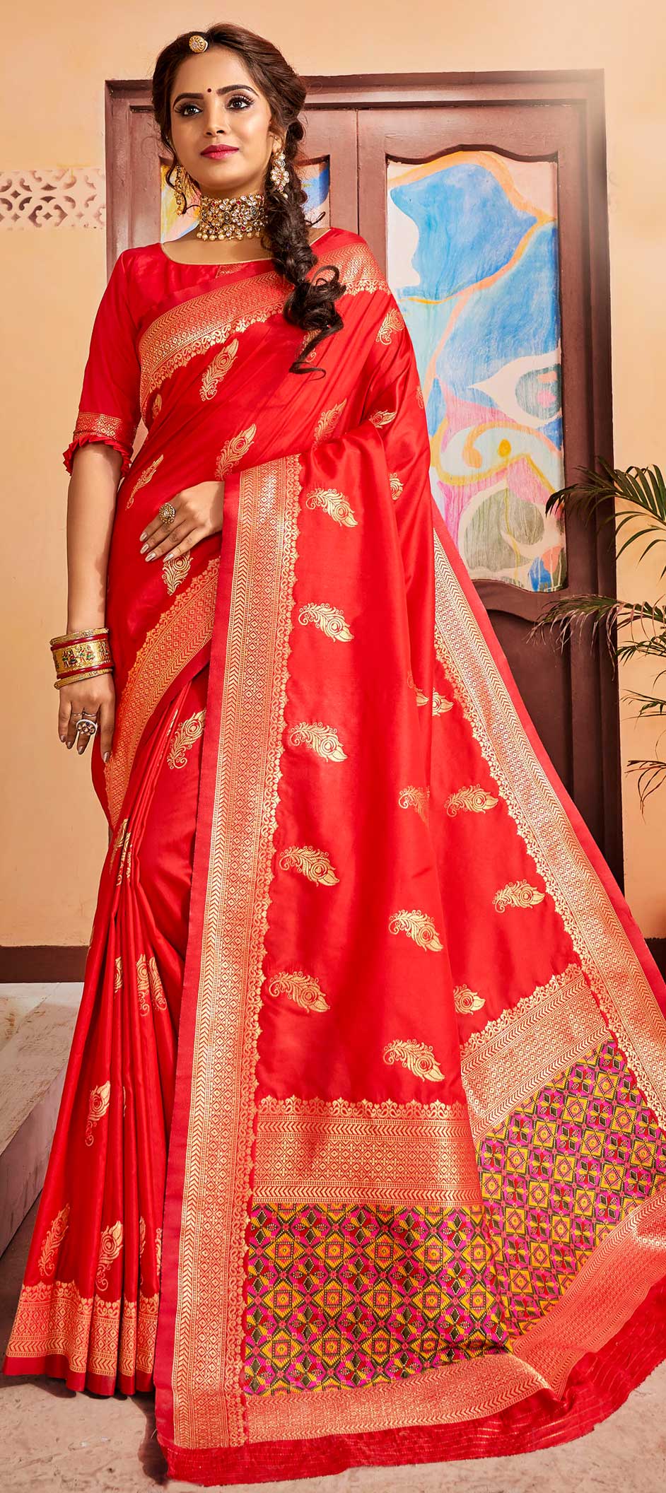 Traditional Red and Maroon color Art Silk, Silk fabric Saree : 1635987