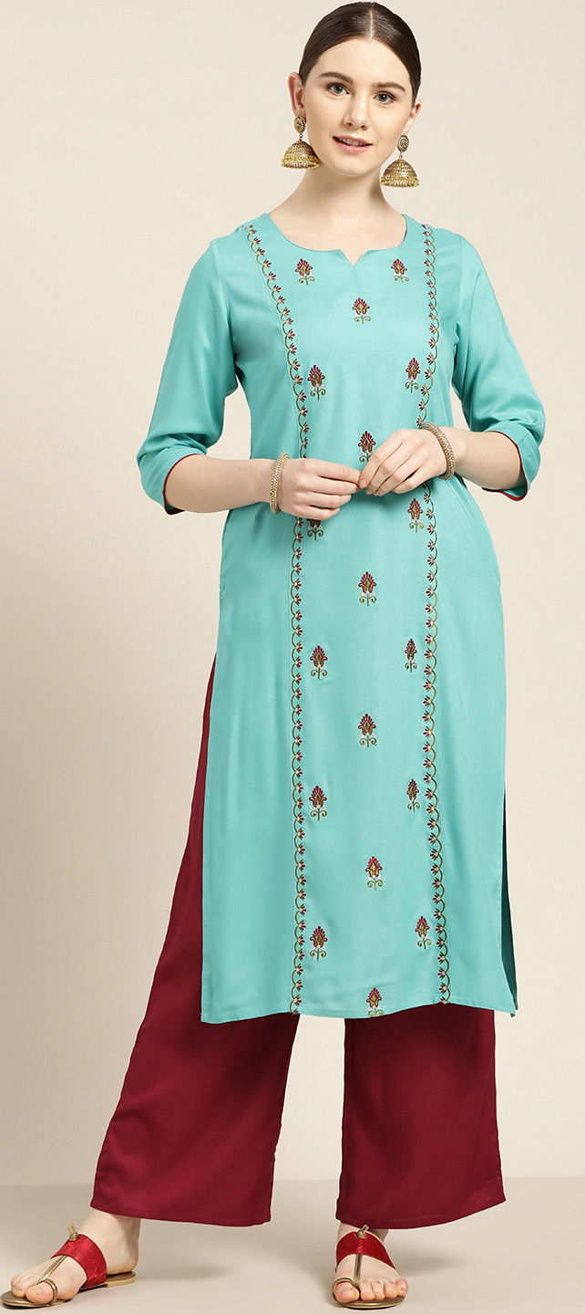 Casual Blue color Rayon fabric Tunic with Bottom : 1637232