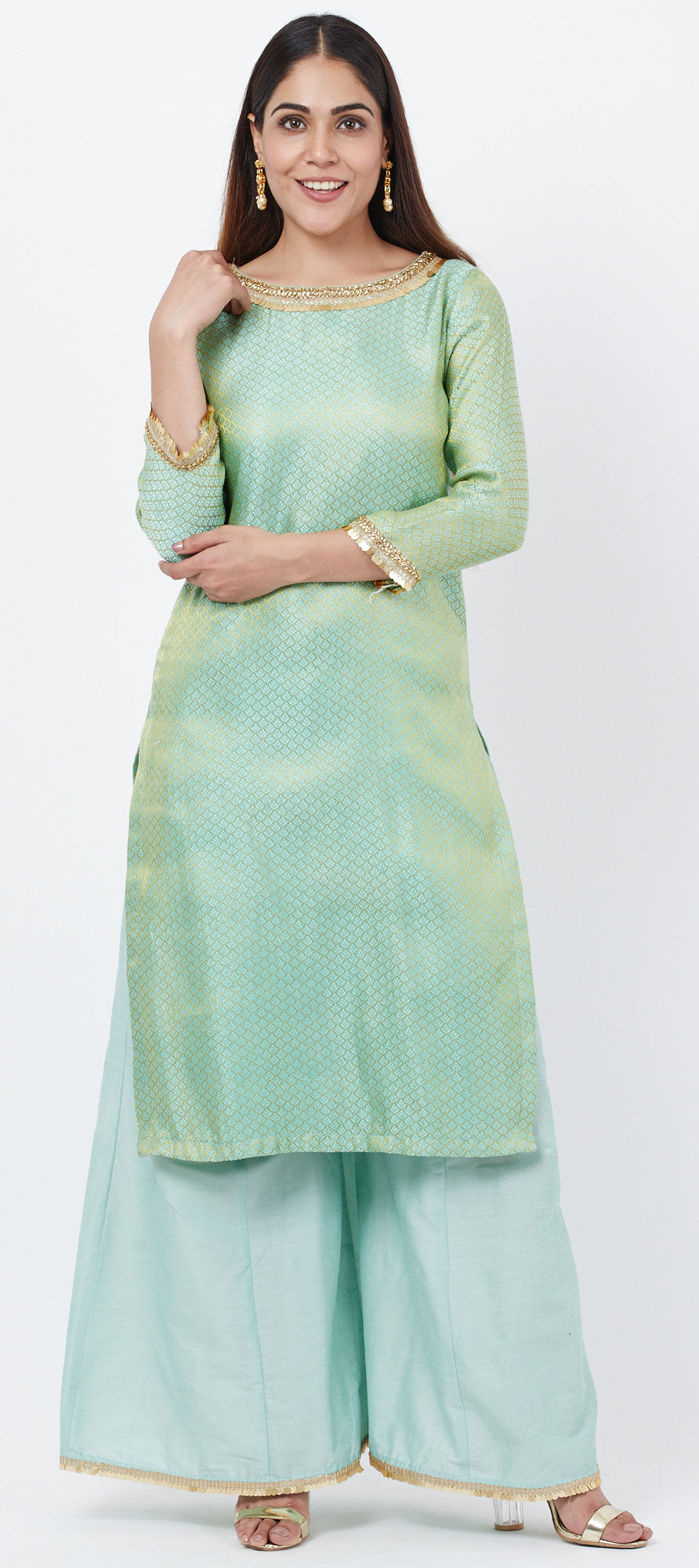 Designer Blue color Brocade fabric Tunic with Bottom : 1638075