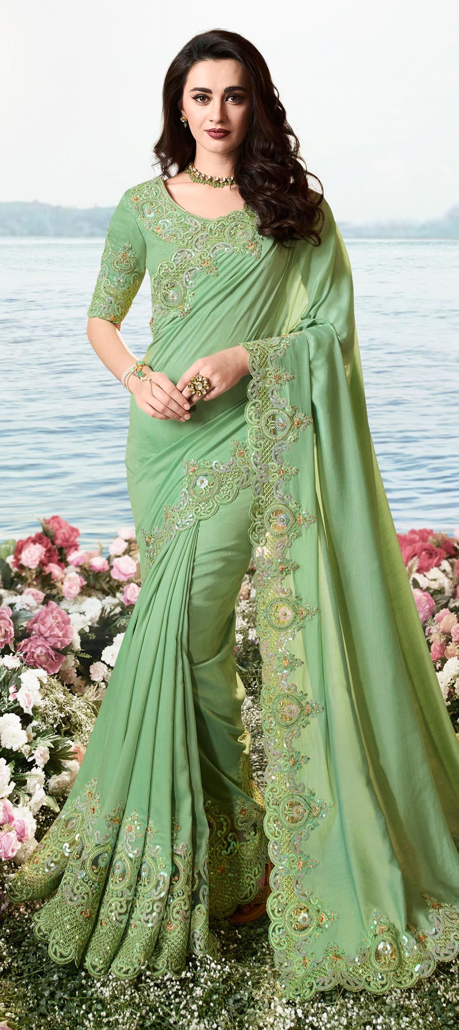 Bollywood, Traditional Green color Tissue fabric Saree : 1638407