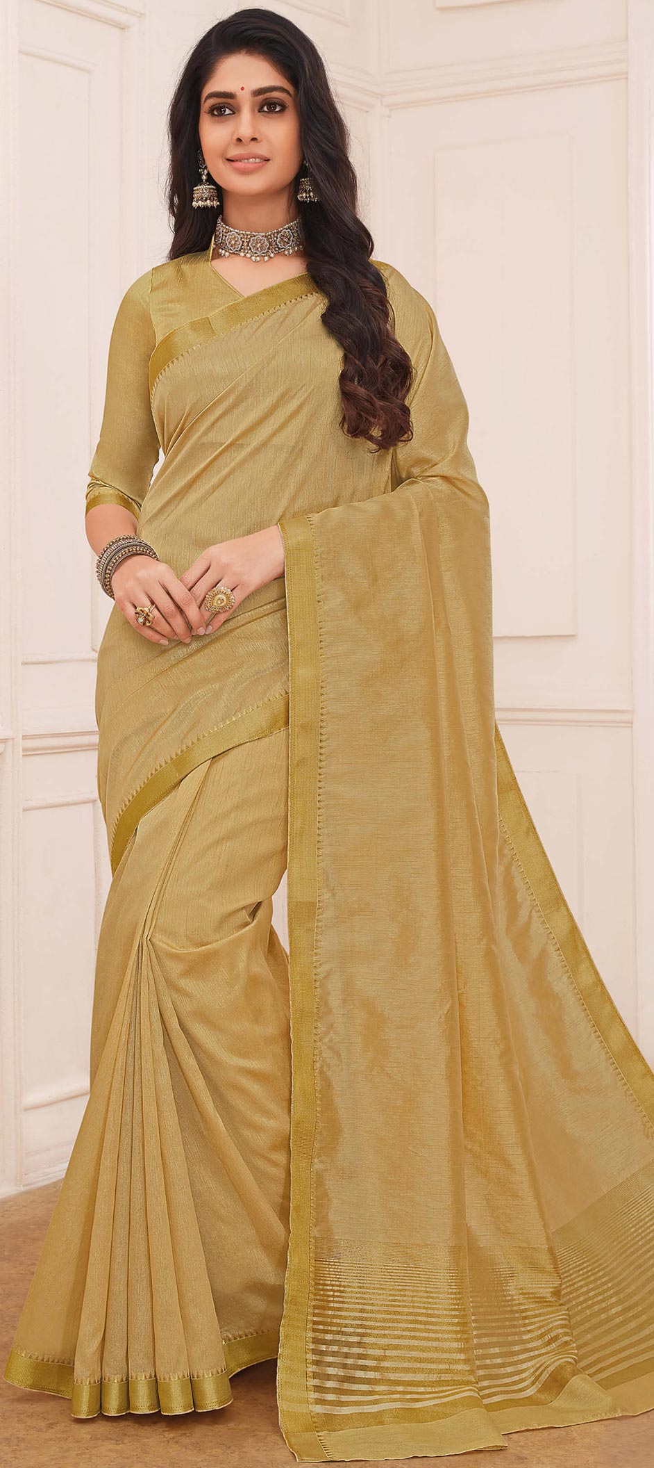 Casual, Traditional Gold color Raw Silk, Silk fabric Saree : 1639490