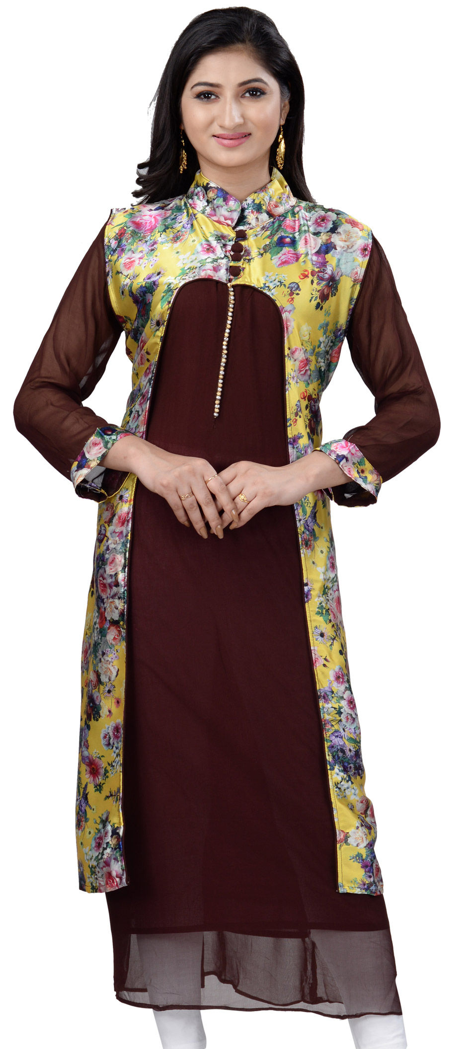 Casual Beige and Brown color Georgette fabric Kurti : 1639562