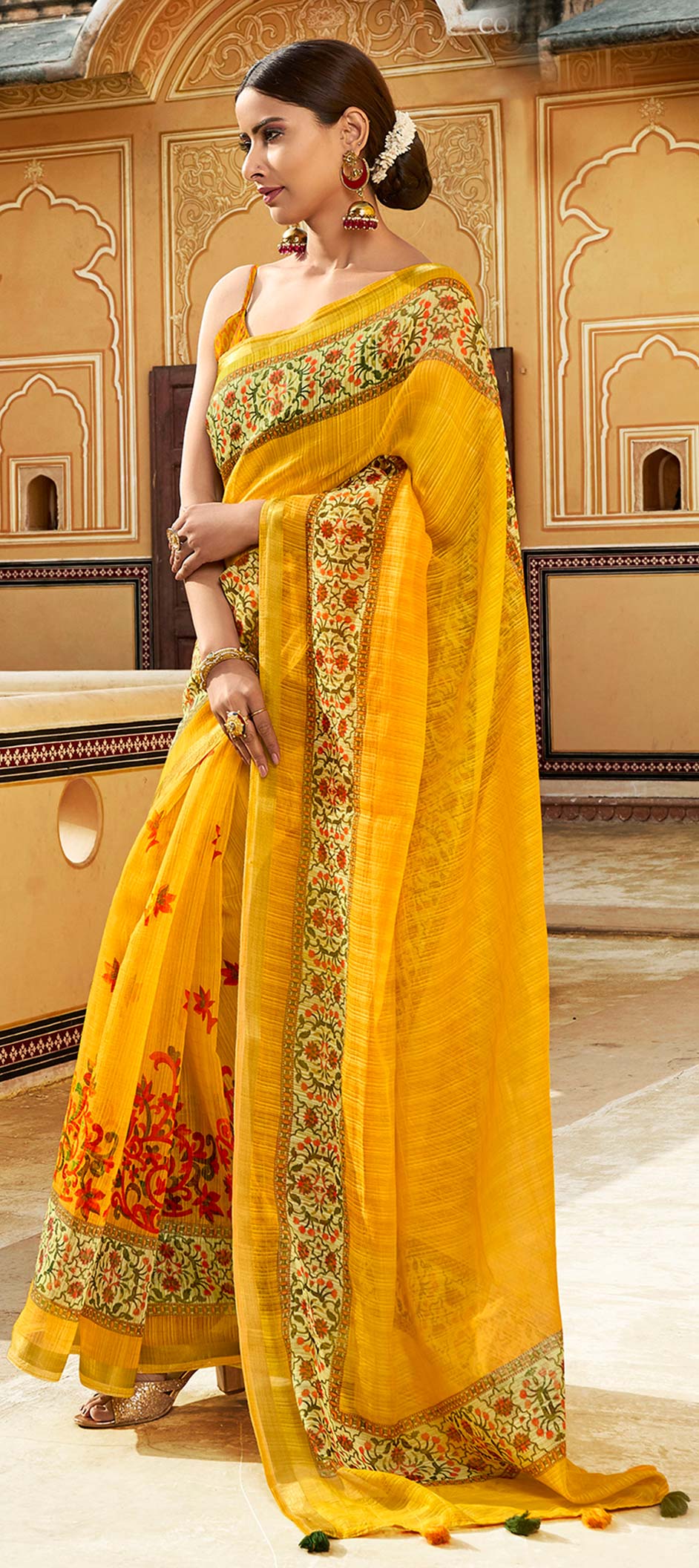 Traditional Yellow color Cotton fabric Saree : 1641401