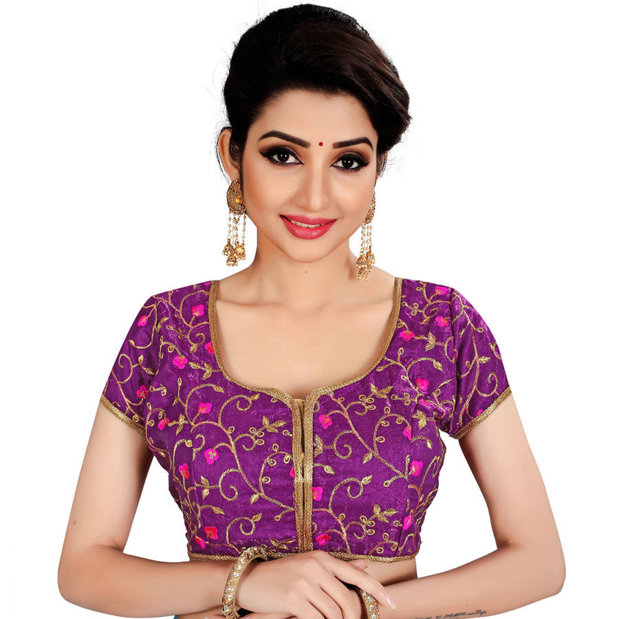 Purple and Violet color Satin Silk fabric Blouse : 1644106