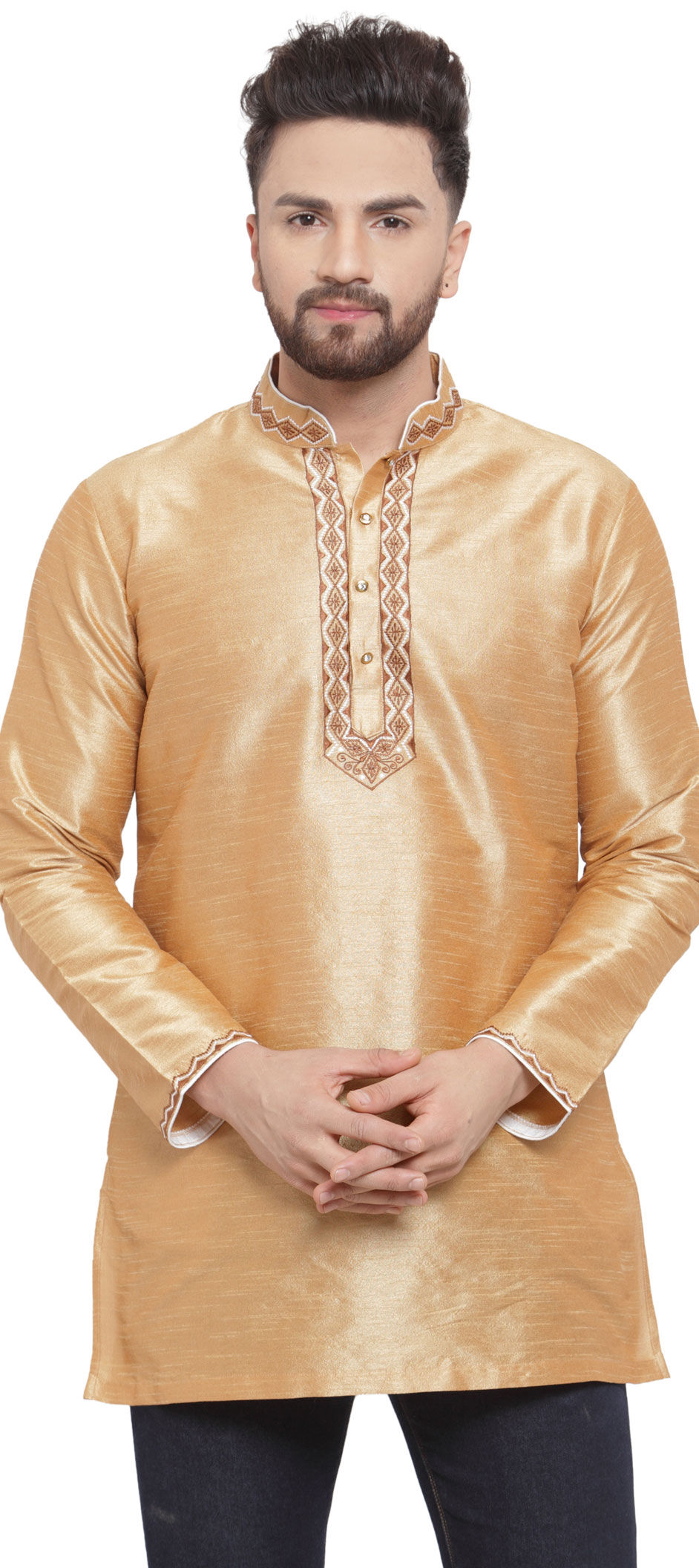 Gold color Dupion Silk fabric Kurta : 1644603