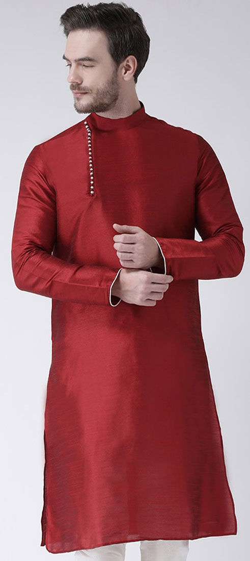 Red and Maroon color Dupion Silk fabric Kurta : 1645371