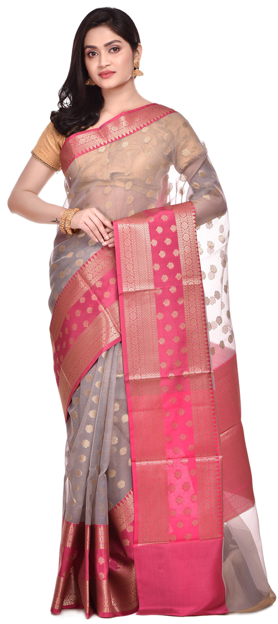 Traditional Black and Grey color Muslin fabric Saree : 1646267
