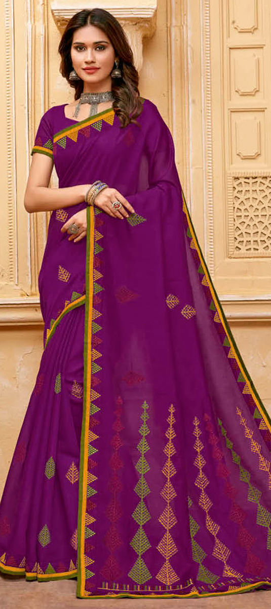 Traditional Purple and Violet color Cotton fabric Saree : 1646786