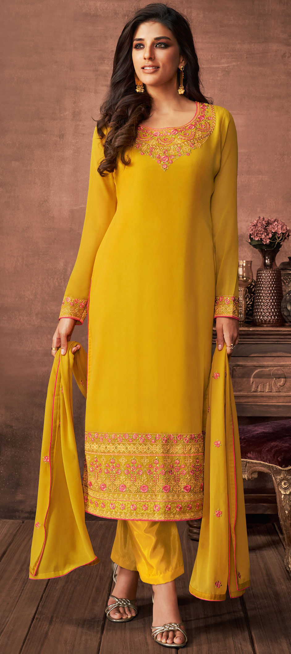 Bollywood Yellow color Georgette fabric Salwar Kameez : 1647552
