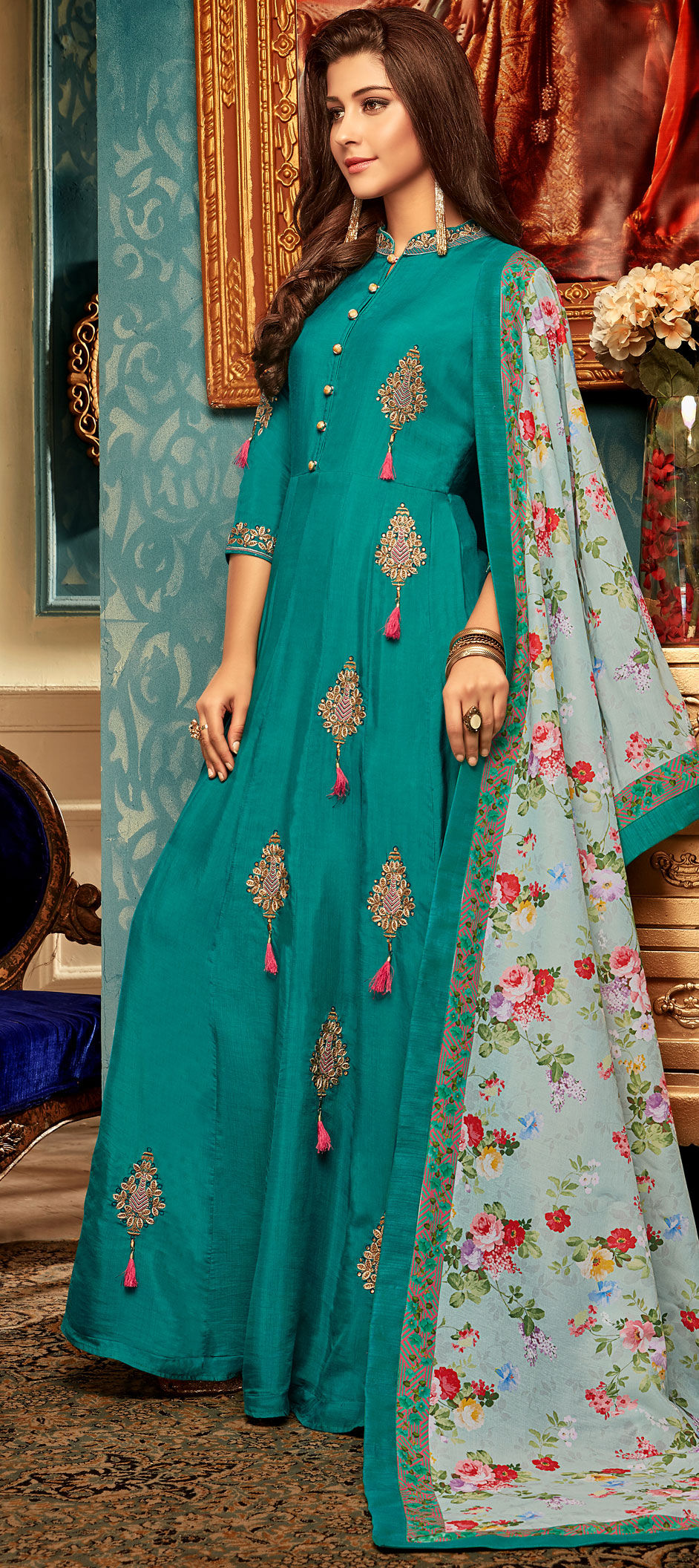 Party Wear Blue color Muslin fabric Gown : 1648102