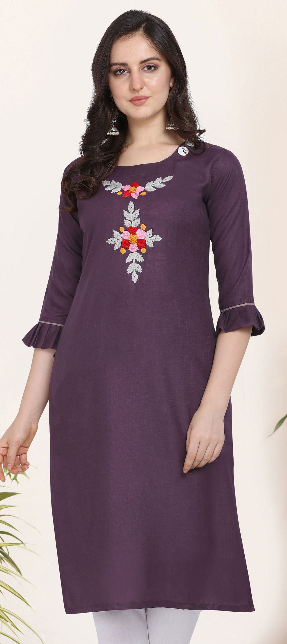 Casual Purple and Violet color Cotton fabric Kurti : 1648615