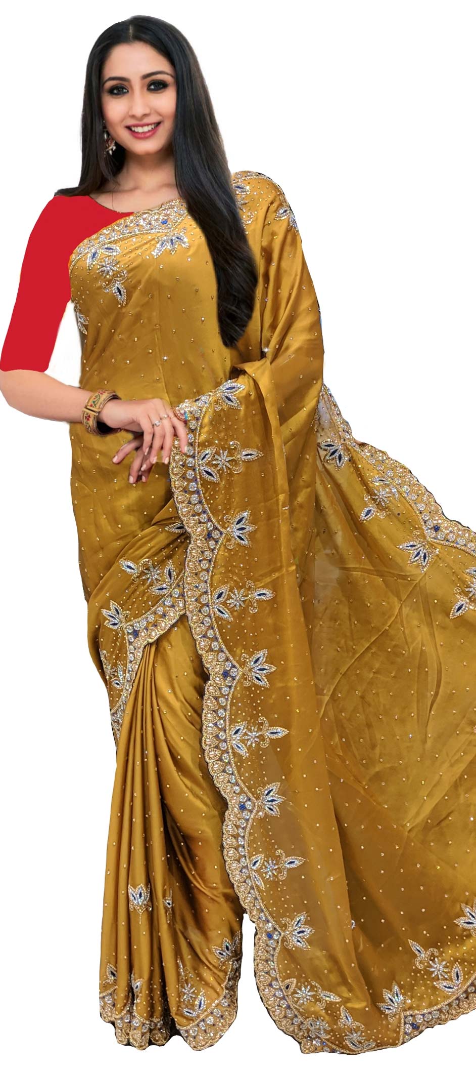 Bridal, Wedding Gold color Georgette fabric Saree : 1649100
