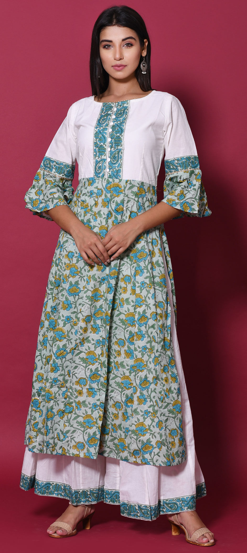 Designer Multicolor color Cotton fabric Tunic with Bottom : 1650478