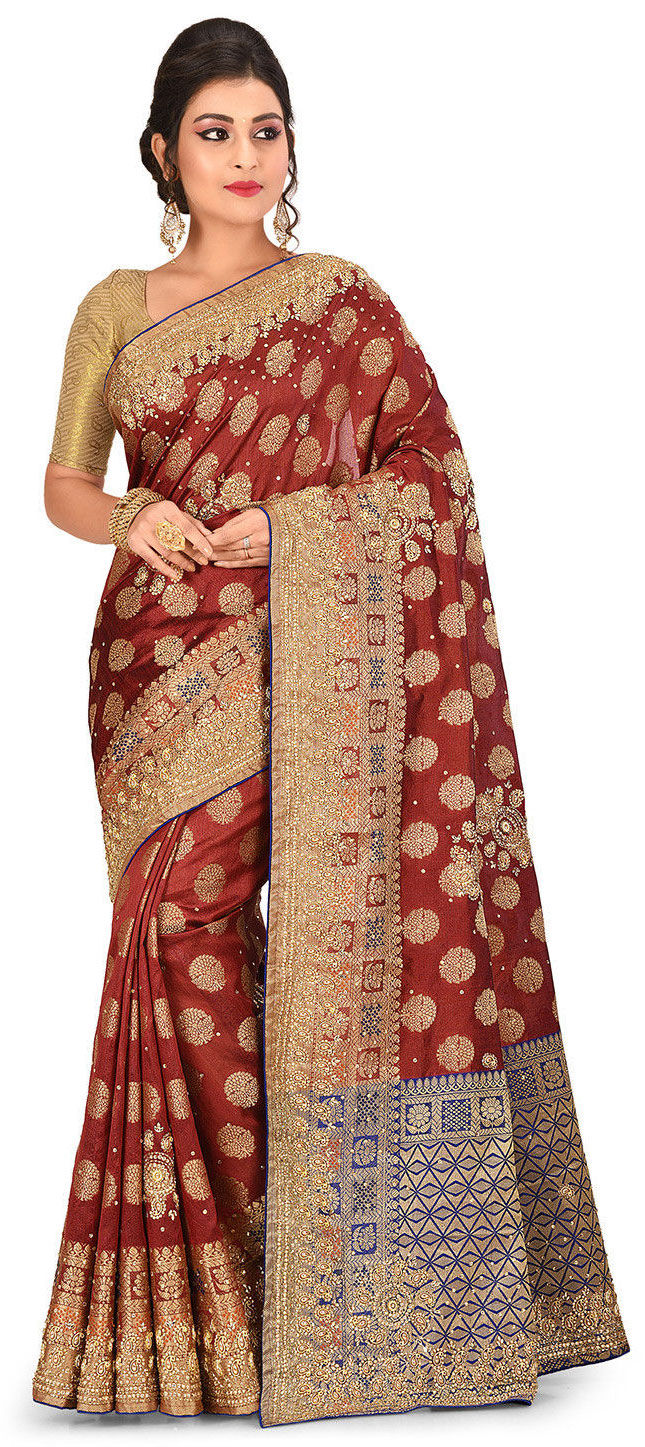 Bridal, Traditional, Wedding Red and Maroon color Silk, Tussar Silk ...