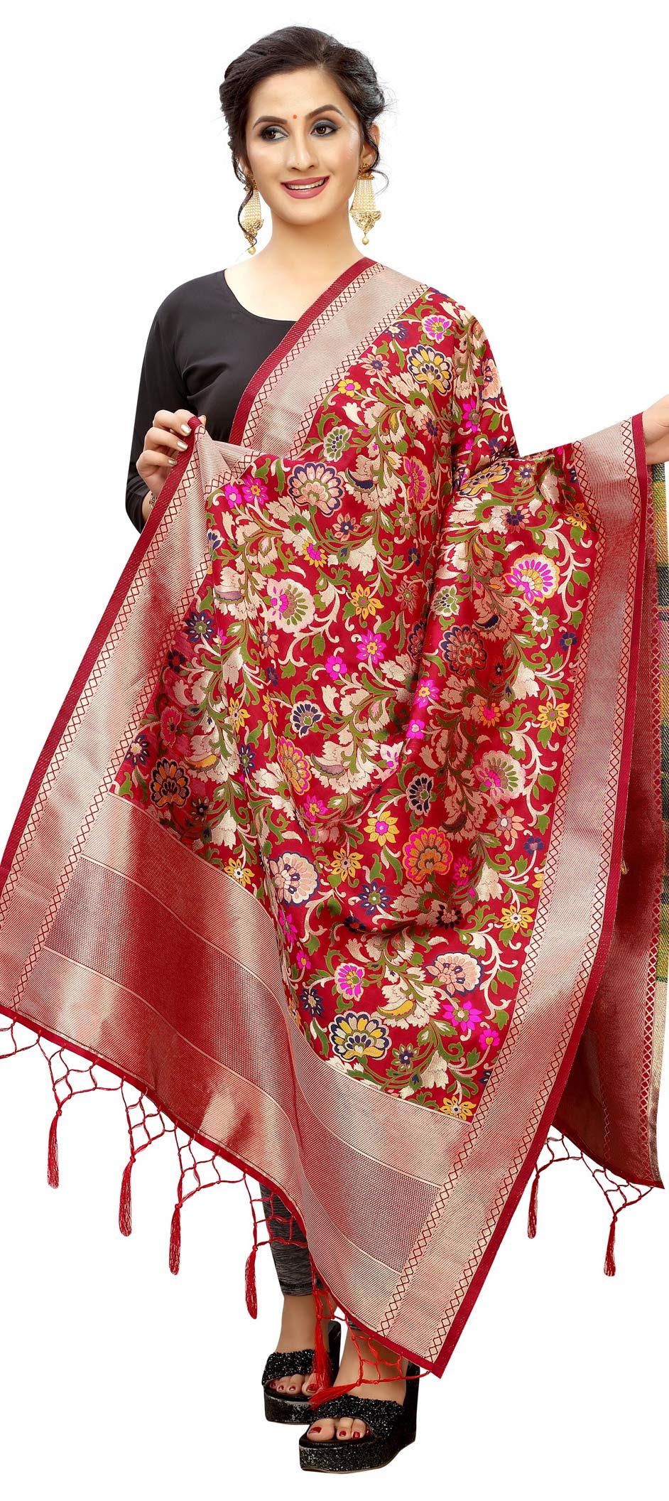 Casual Red and Maroon color Banarasi Silk fabric Dupatta : 1651709
