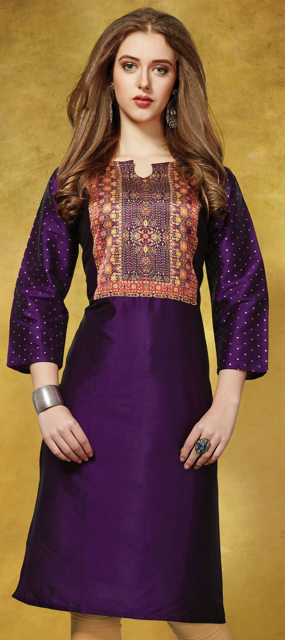 Casual Purple and Violet color Taffeta Silk fabric Kurti : 1652224