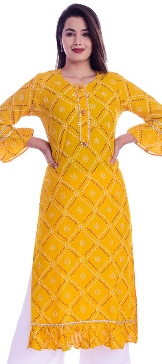 Festive, Party Wear Yellow color Rayon fabric Kurti : 1652450