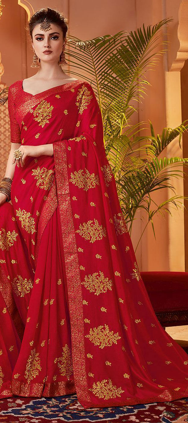 Traditional Red and Maroon color Art Silk, Silk fabric Saree : 1654032