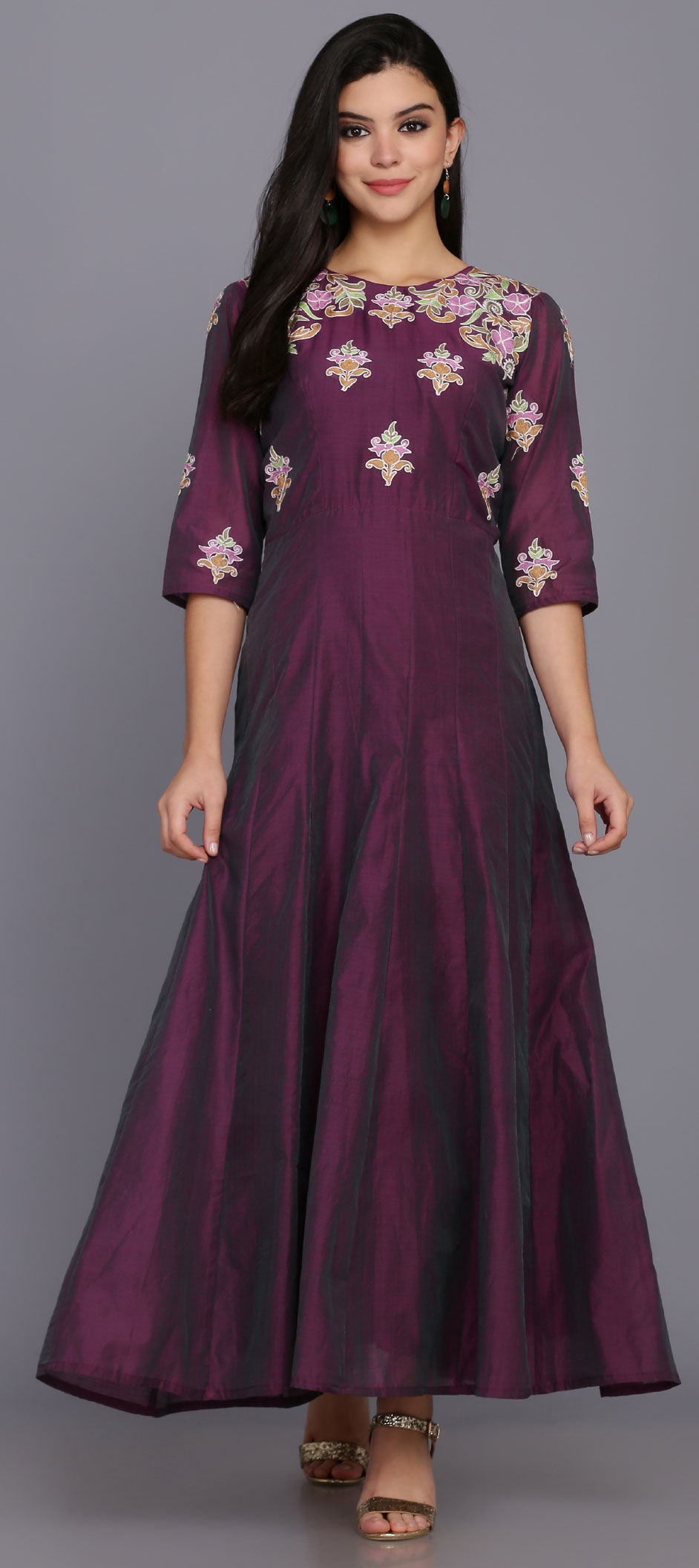 Festive, Party Wear Purple and Violet color Chanderi Silk fabric Kurti ...