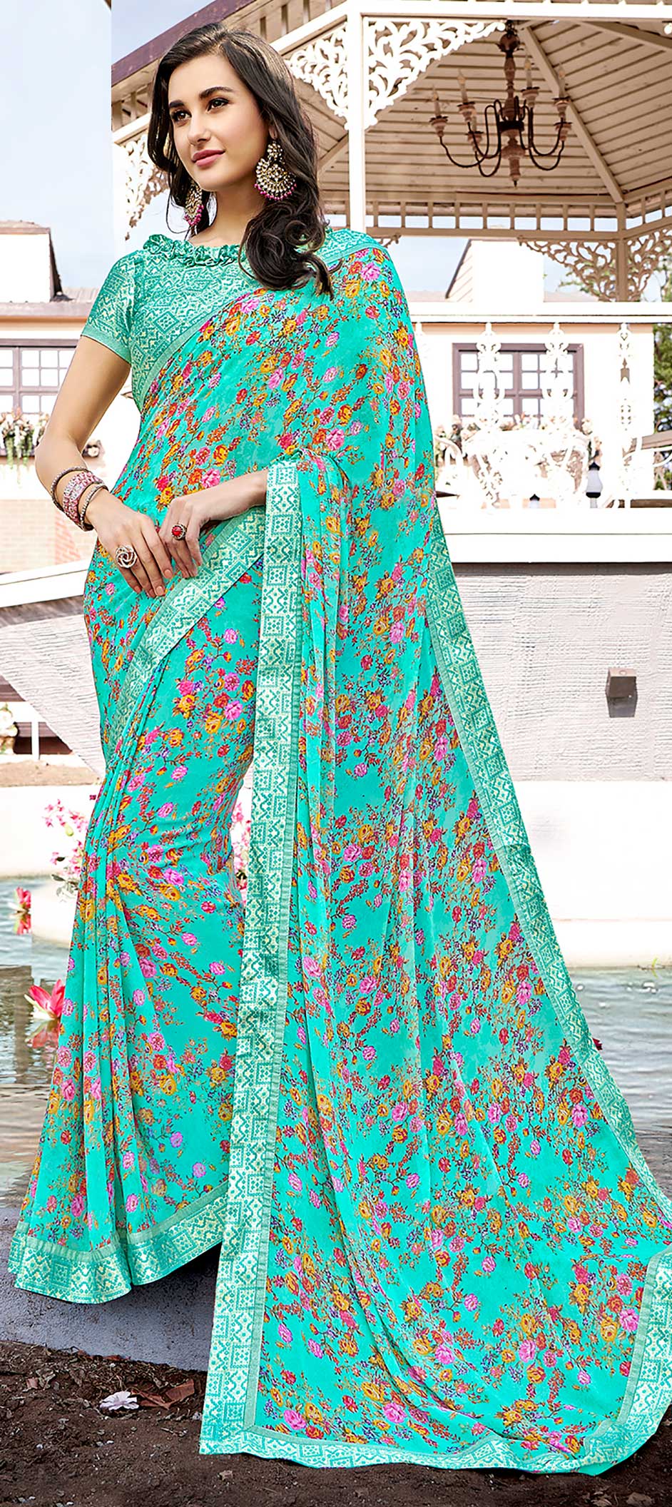 Bollywood, Casual Blue color Faux Georgette fabric Saree : 1658633