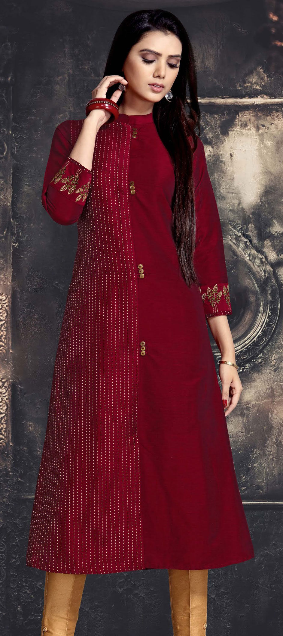Casual Red and Maroon color Art Silk fabric Kurti : 1658885