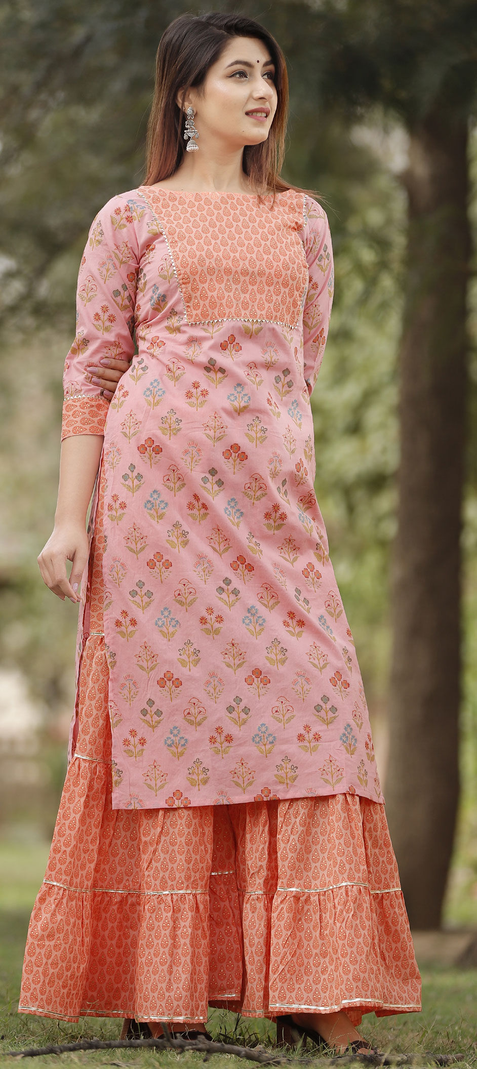 Designer Pink and Majenta color Cotton fabric Tunic with Bottom : 1659053