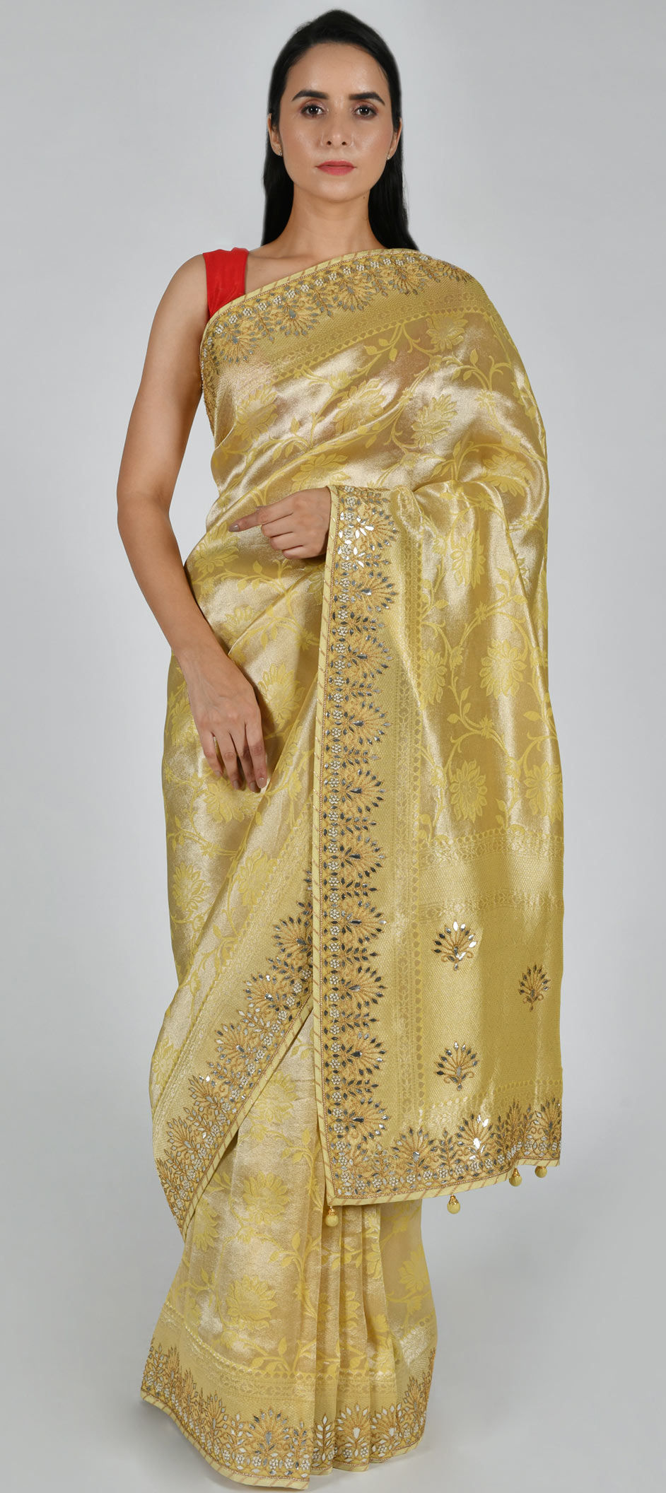 Traditional Gold color Art Dupion Silk, Silk fabric Saree : 1661773