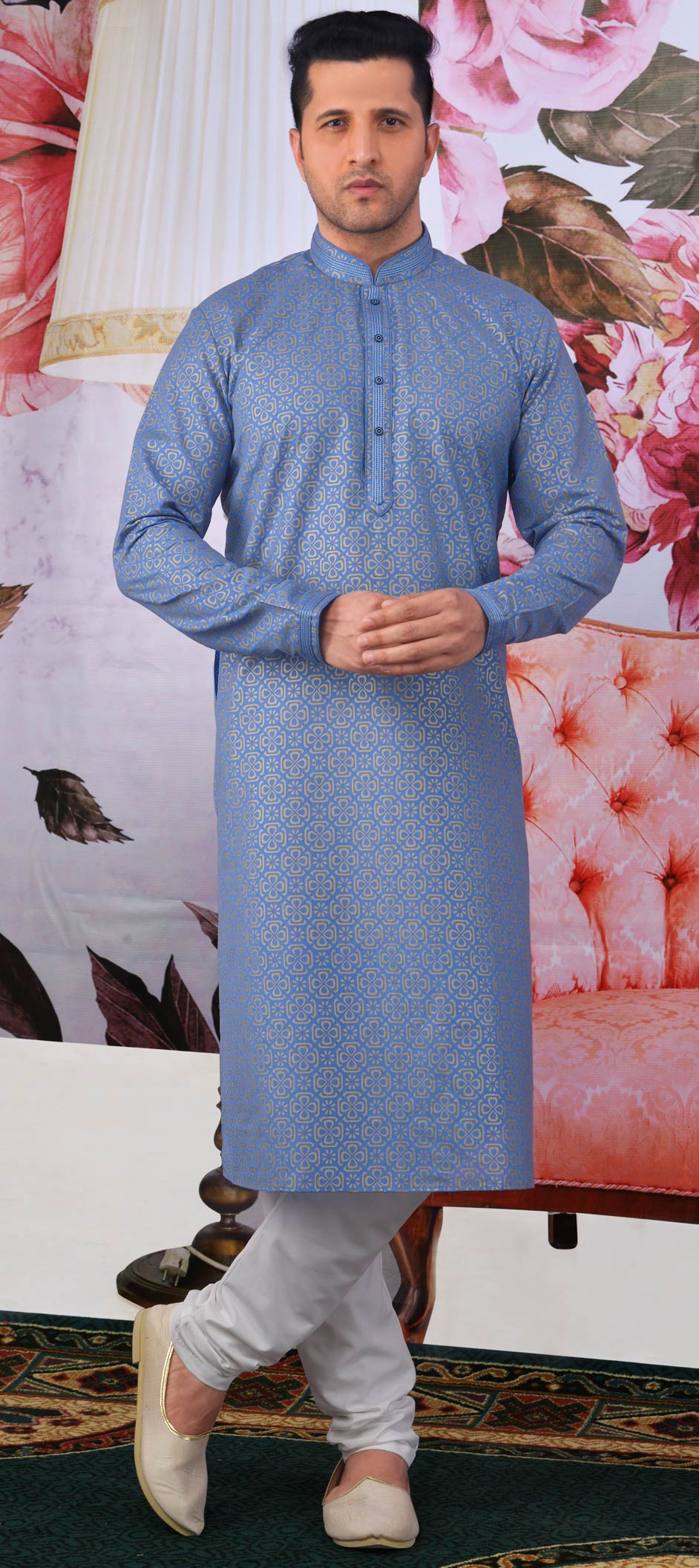 Blue color Cotton fabric Kurta Pyjamas : 1663725