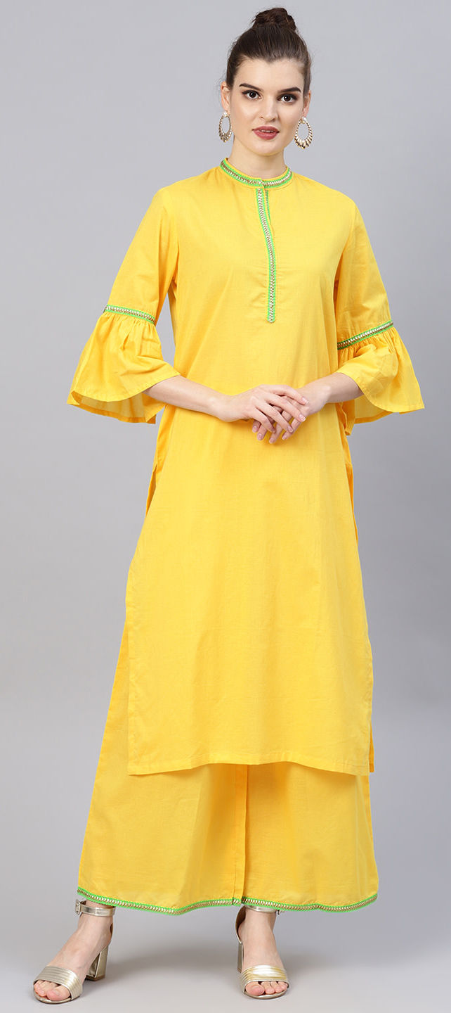 Casual Yellow color Cotton fabric Tunic with Bottom : 1663849