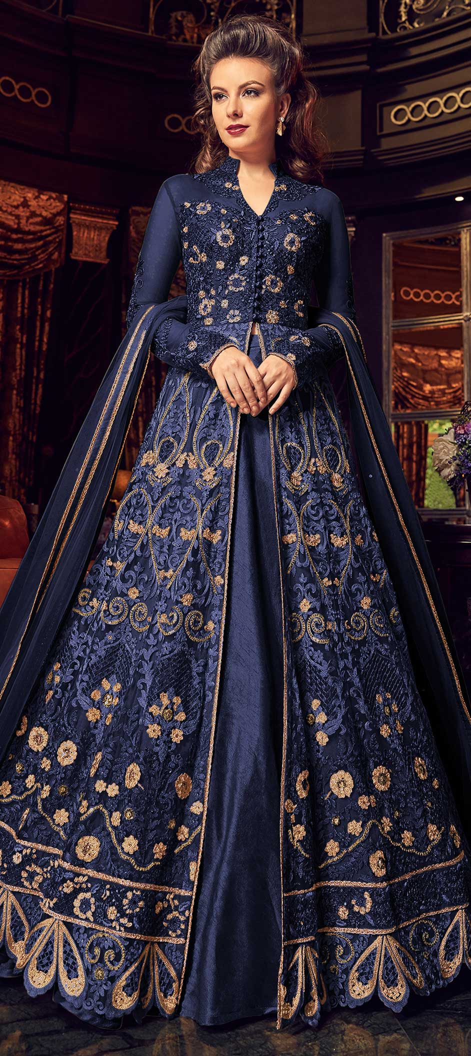 Festive, Party Wear, Reception Blue color Net fabric Long Lehenga Choli ...