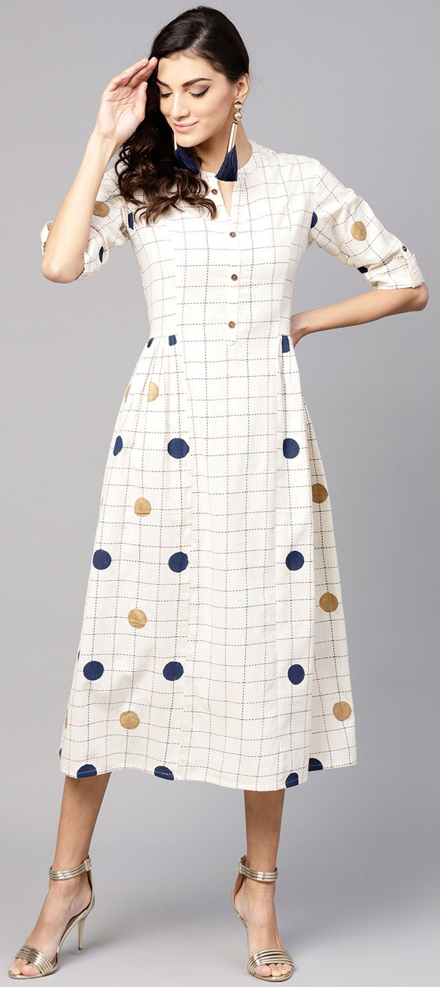 Casual White and Off White color Cotton fabric Dress : 1665309