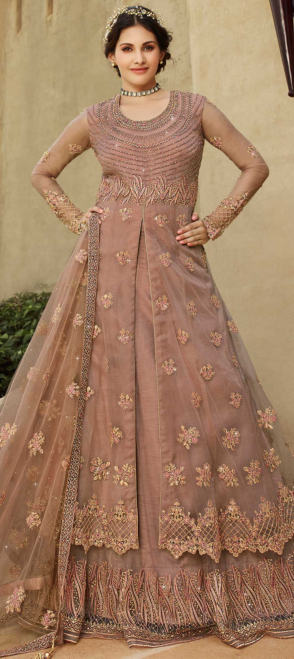 Festive, Reception Pink and Majenta color Net fabric Long Lehenga Choli ...