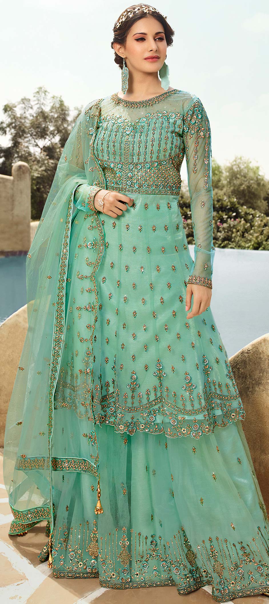 Festive, Reception Blue color Net fabric Salwar Kameez : 1666078