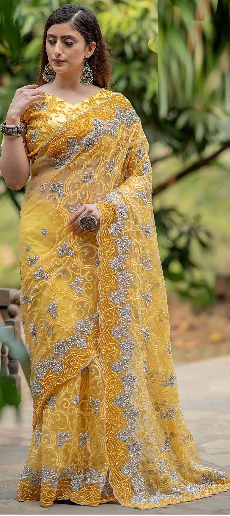 Bridal, Wedding Yellow color Net fabric Saree : 1667424
