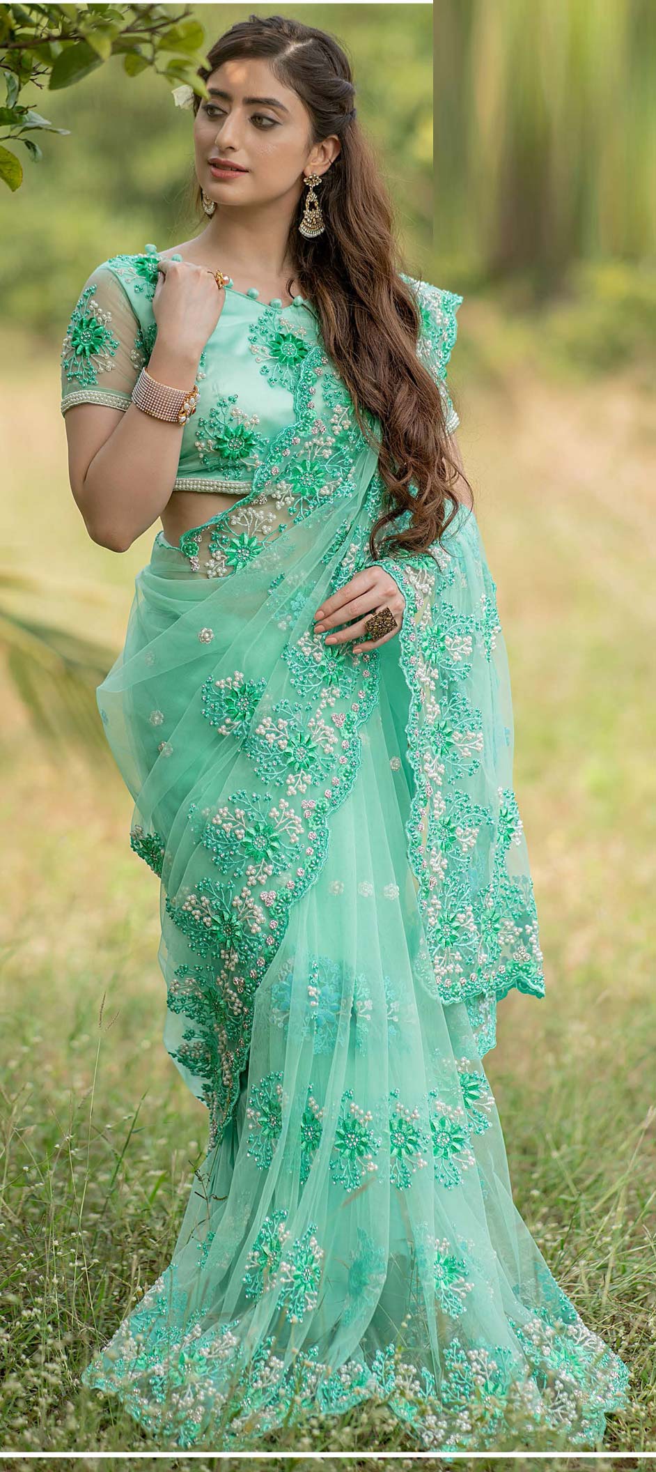 Bridal, Wedding Blue color Net fabric Saree : 1667430