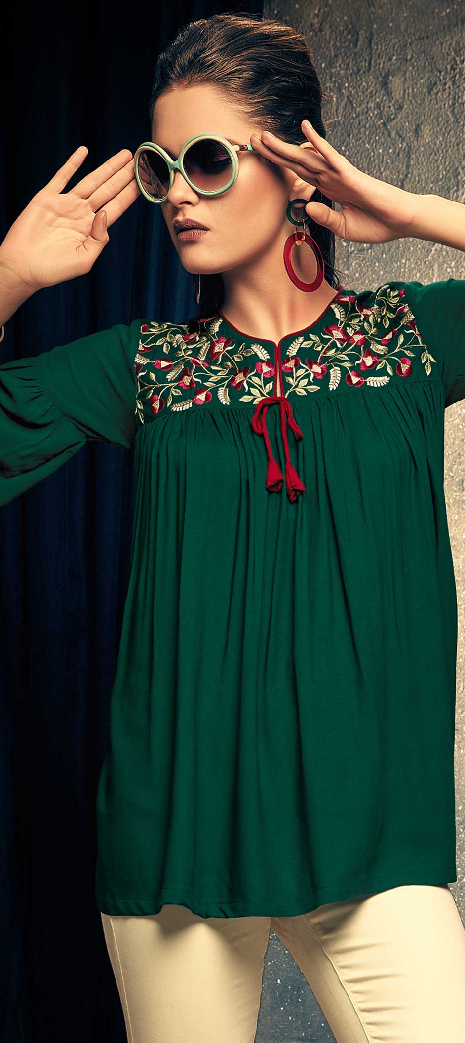 Casual Green color Rayon fabric Tops and Shirts : 1668429