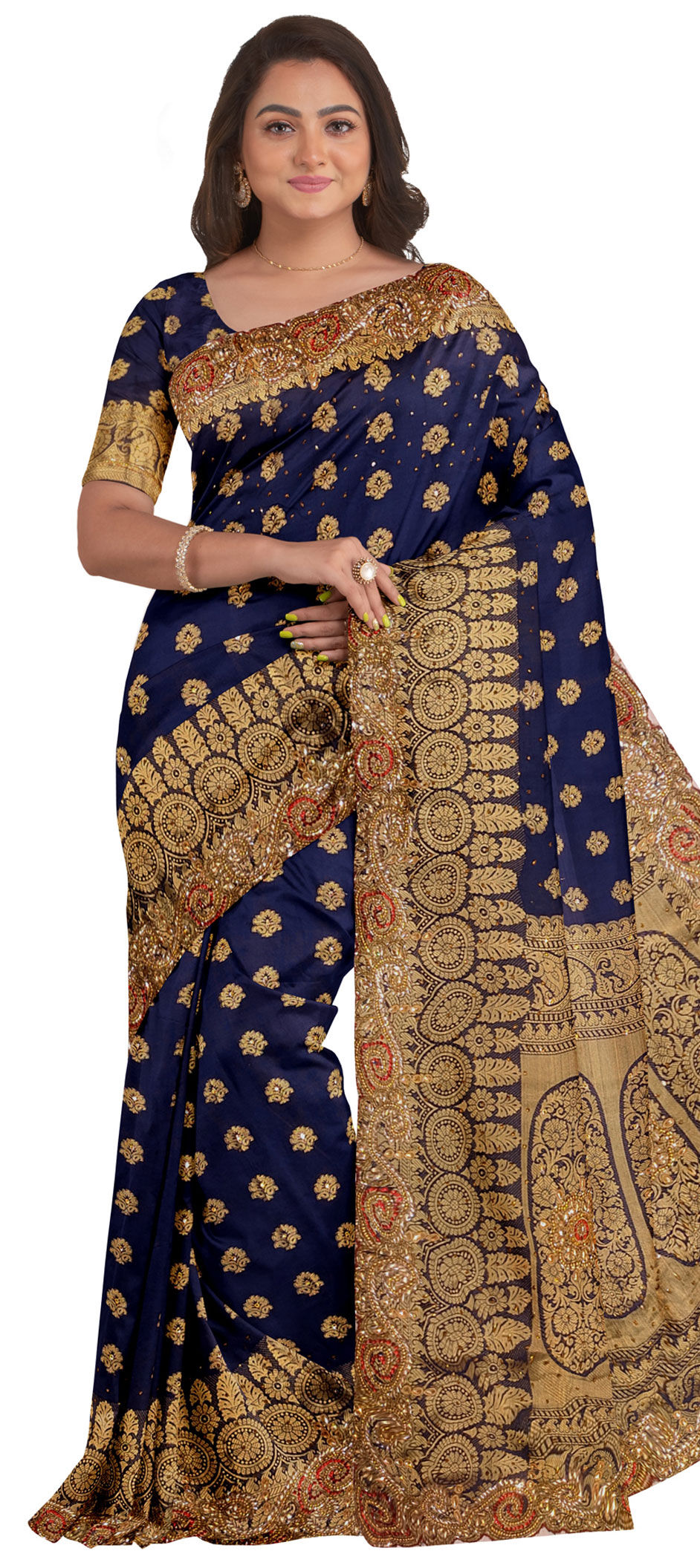 Traditional, Wedding Blue color Kanchipuram Silk, Silk fabric Saree ...