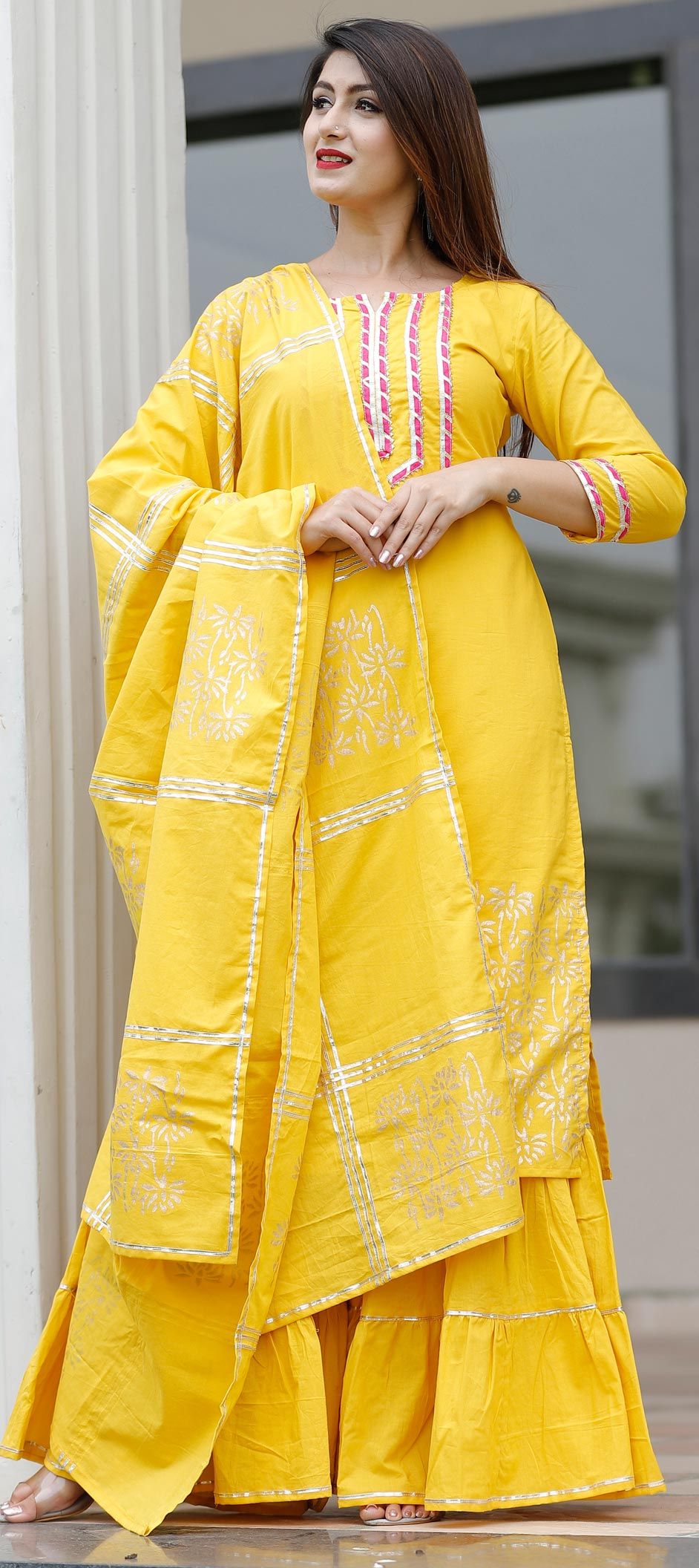 Festive, Reception Yellow color Cotton fabric Salwar Kameez : 1671705